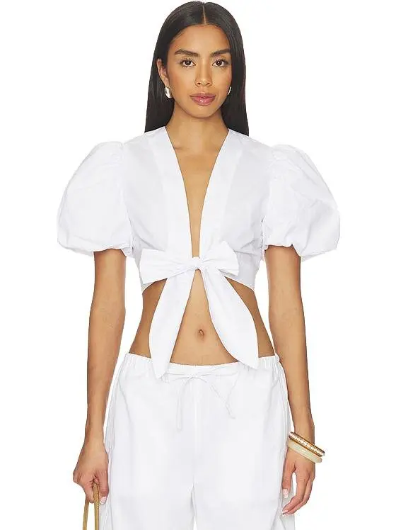 Susana Monaco Poplin Bubble Sleeve Tie Front Top - Sugar
