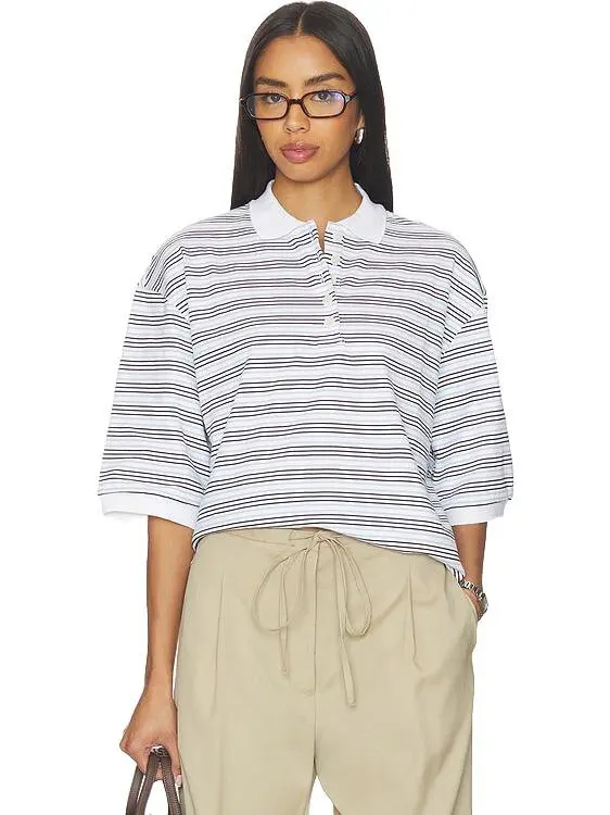 RÓHE Striped Oversized Polo - White & Blue Multi Stripe
