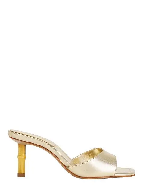 Schutz Leena Bamboo Stiletto Sandal In Metallic Gold - Platina