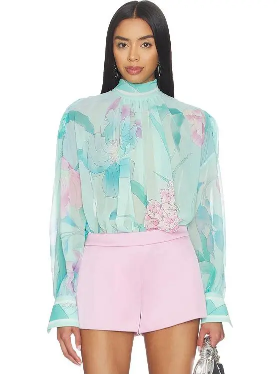 Retrofete Olympia Printed Chiffon Blouse - Beija Flor Pistachio