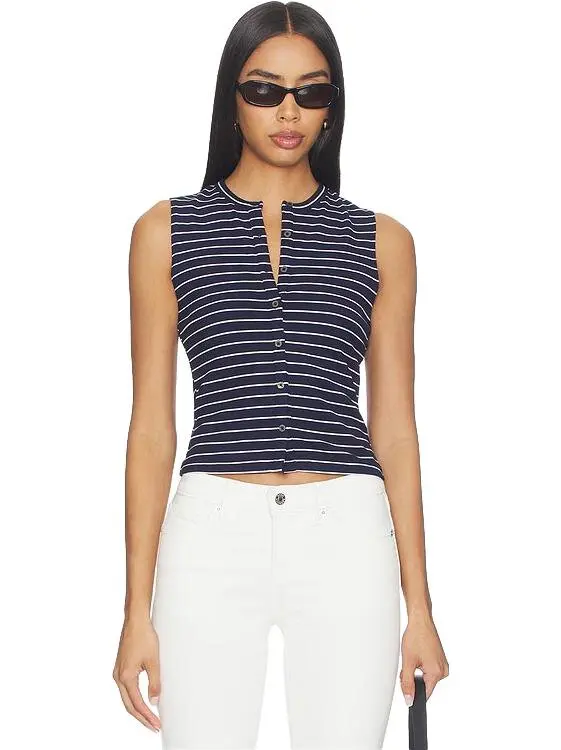 Good American The Rib Splay Top - Horizon Stripe Ink