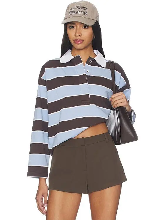 Madewell Striped Rugby Polo Top - Blue & Brown Stripe