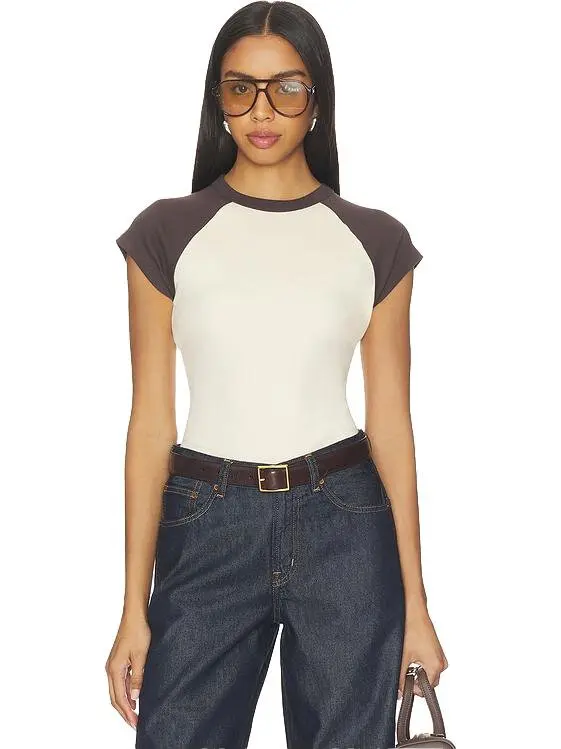 Madewell Raglan Compact Crewneck Tee - Vanilla & Brown Baseball