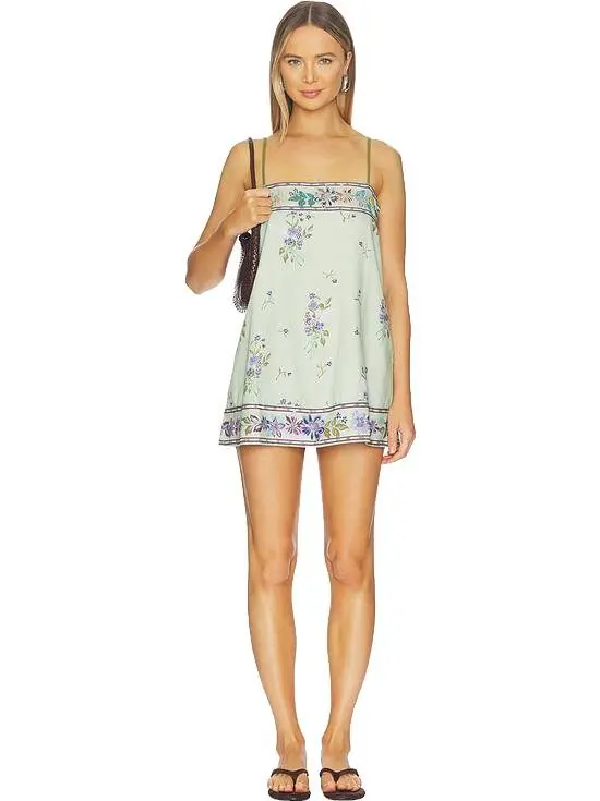 Free People Embroidered Floral Mini Dress - Mint Combo