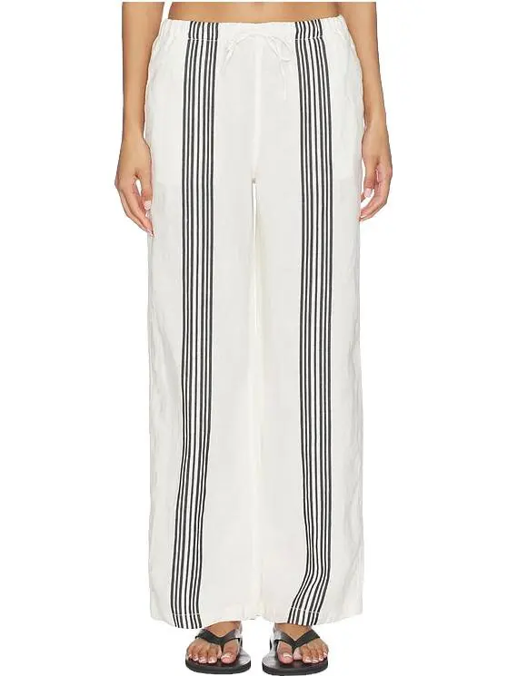 Madewell Linen Blend Striped Pull-on Wide-leg Pants - Bold Placement Stripe & Jet Black