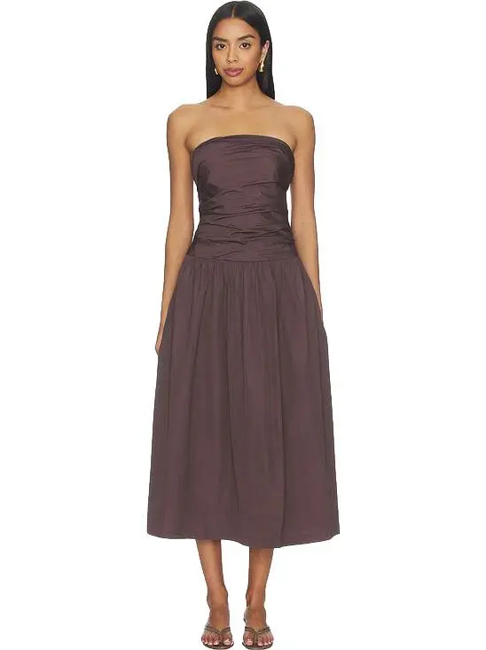 Madewell Strapless Gathered Waist Dress - Chocolate Plum