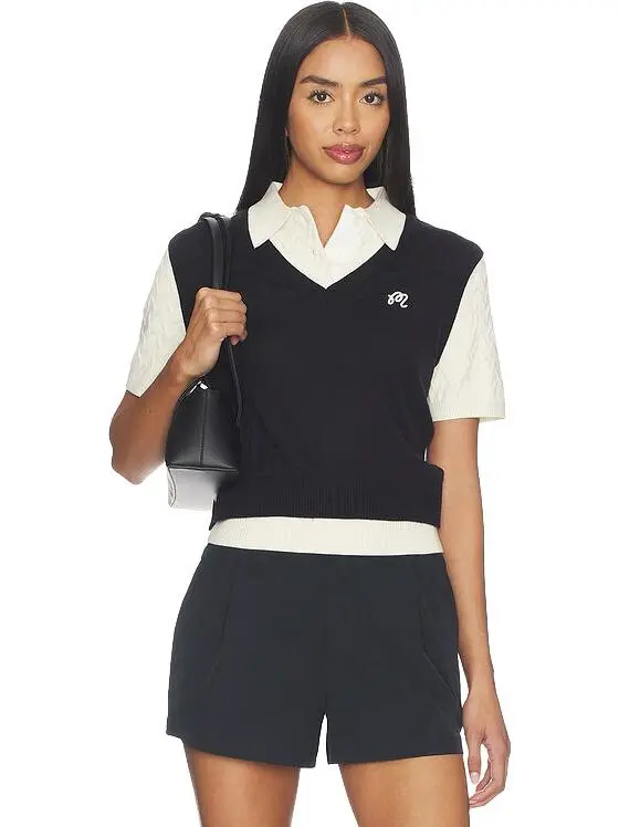 MALBON Veronica Polo Top - Black Onyx & Cream