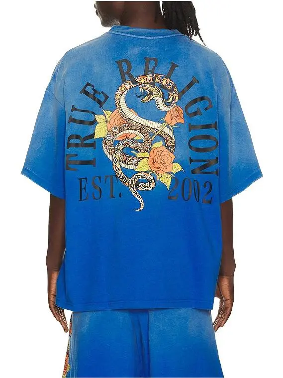 True Religion Floral Snake Oversized Tee In Royal - Lapis Blue