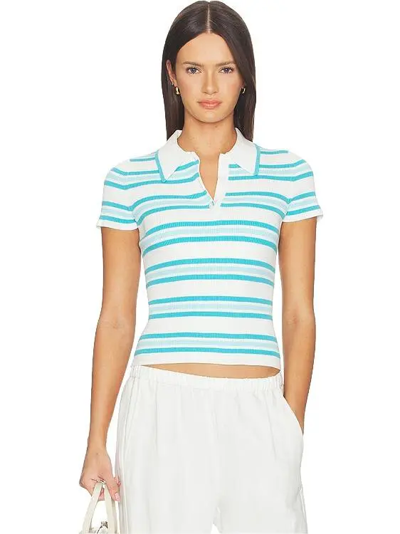 Simkhai Luka Striped Cotton Polo - Surf Pool Stripe
