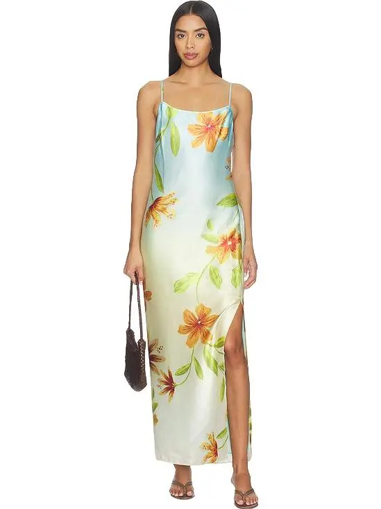 MILLY Lily Floral Satin Maxi Dress - Yellow Multi