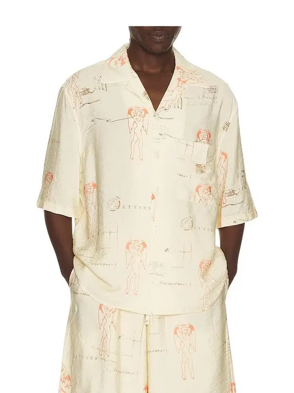 MISBHV Devil & Angel Postcard Shirt In Cream - Multi