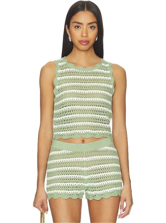 Alice + Olivia Cropped Pointelle Pullover - Sage & Soft White