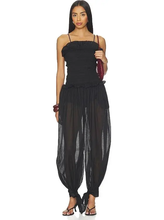 Andamane Noor Wide Pants Smocked Jumpsuit - Black