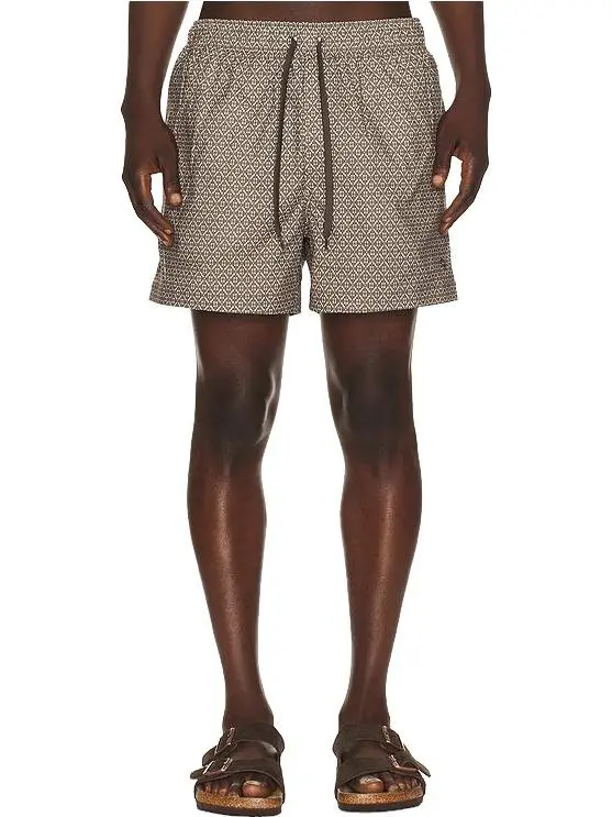 SAMSOE SAMSOE Geometric Print Swim Shorts - Brown Tile