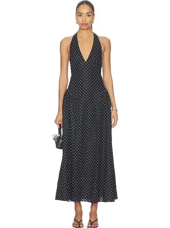Faithfull The Brand La Cala Midi Dress - Lola Polka Dot Black & Cream