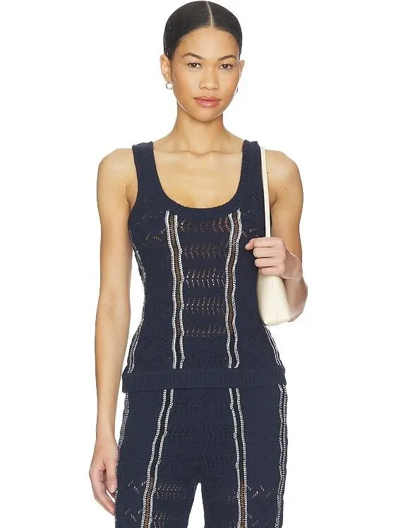 Central Park West Amber Squiggle Stitch Tank - Navy