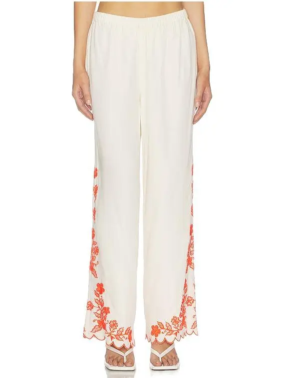 Amanda Uprichard Coraline Embroidered Wide Leg Pants - Natural Combo