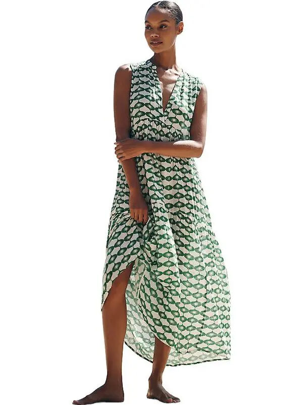 CELANDINE X Tigre Indigo Printed Cotton Maxi Dress - Green Pattern