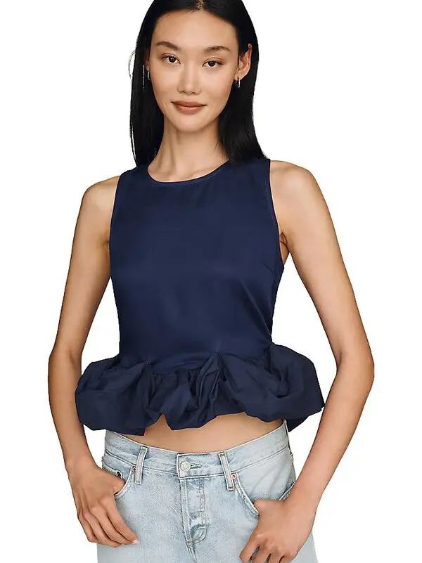 SIEMPRE Ruffle Hem Top - Navy