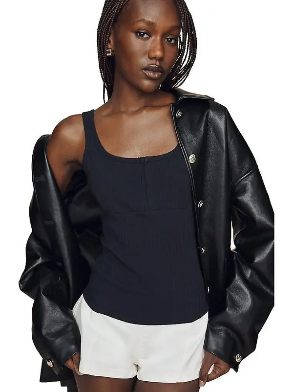 Maeve Square-neck Clasp Button Tank Top - Black
