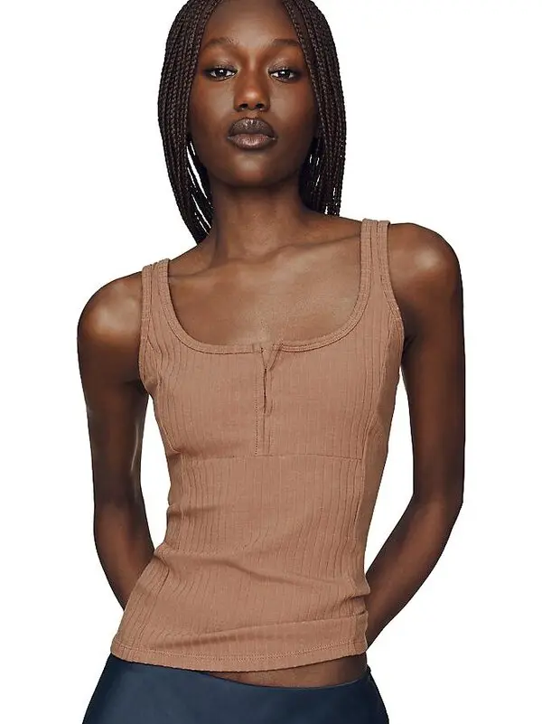 Maeve Square-neck Clasp Button Tank Top - Rawhide