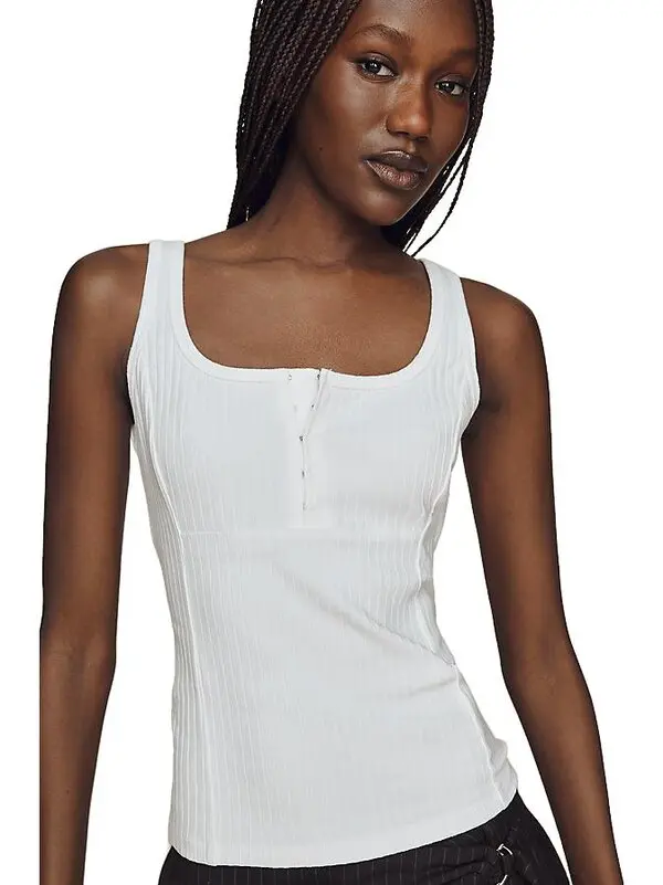 Maeve Square-neck Clasp Button Tank Top - White