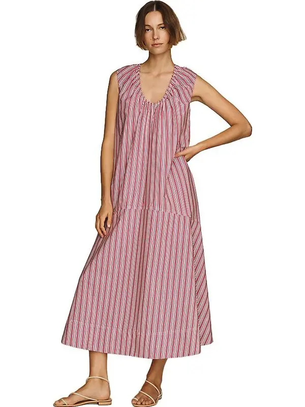 Maeve Sleeveless Cotton Poplin Maxi Dress - Pink Stripe