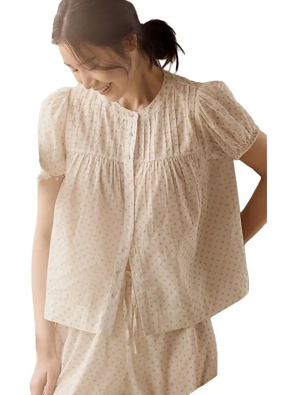 DAMSON MADDER Meadow Cotton Boxy Top - Ivory Pattern