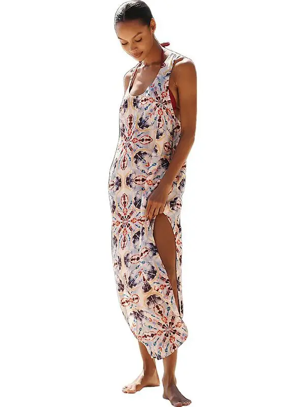 CELANDINE V-neck High-slit Maxi Dress - Purple Pattern