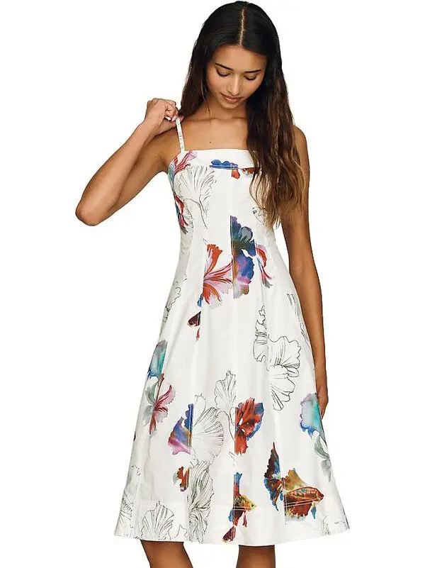 Anthropologie Pilcro Marin Cotton Poplin Midi Dress - Ivory Pattern