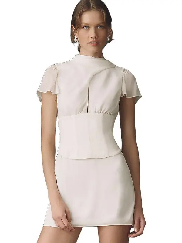 Bhldn Corset-waist Tie-neck Mini Dress - Antique White