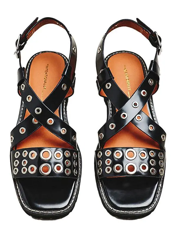 Intentionally Blank Zo Sandals With Grommet Detailing - Black