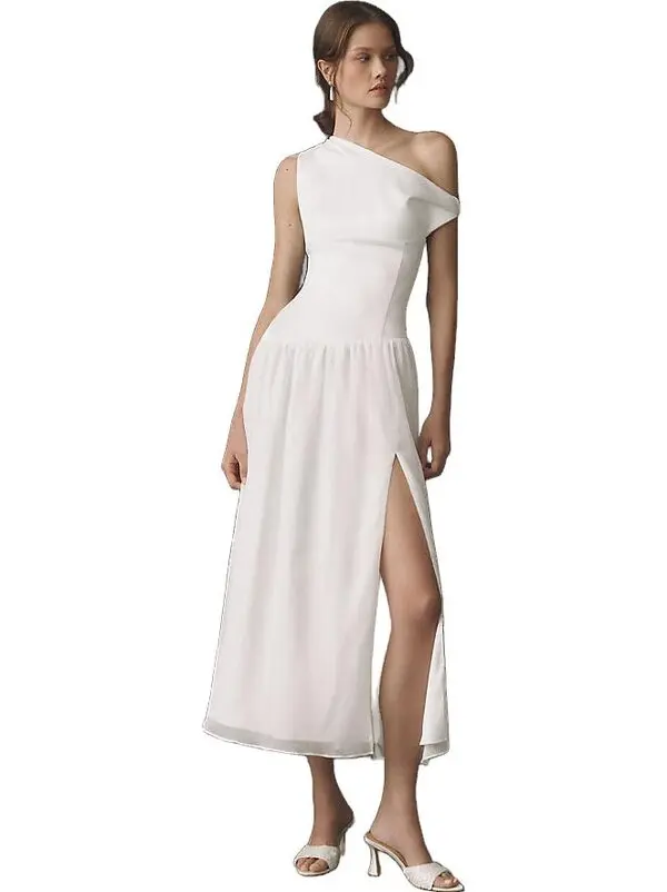 Bhldn One-shoulder Satin Maxi Dress - White