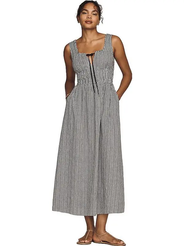 Rails Kenton Cotton Maxi Dress With Gingham Checks And Tie Detail - Black Gingham