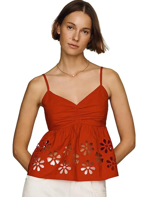 Rails Meru Cotton Cutwork Tank Top - Scarlet
