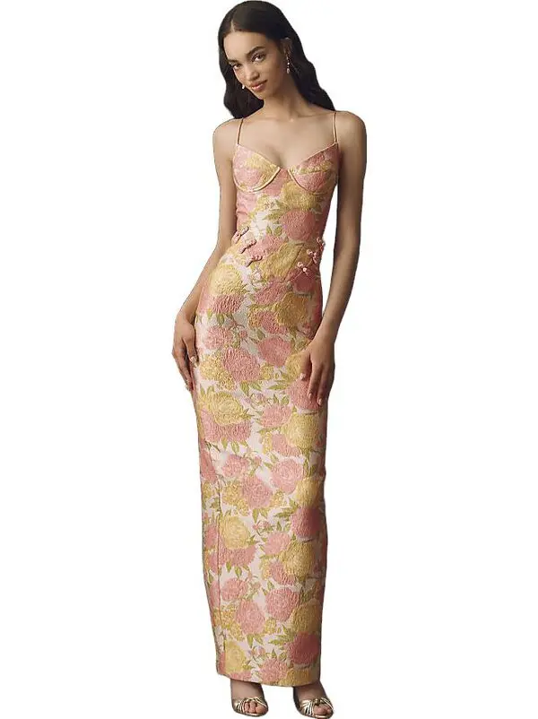 SAU LEE Rosella Jacquard Maxi Dress - Pink Multi