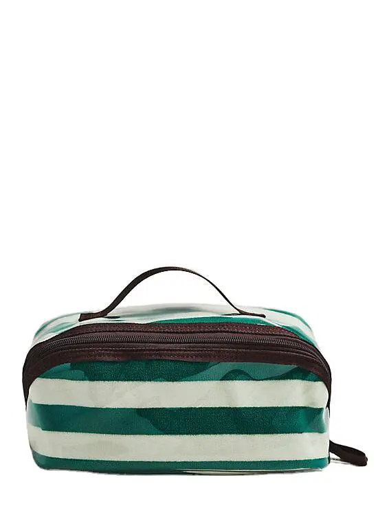 Anthropologie Coated Terry Cosmetic Bag - Green And White Stripe