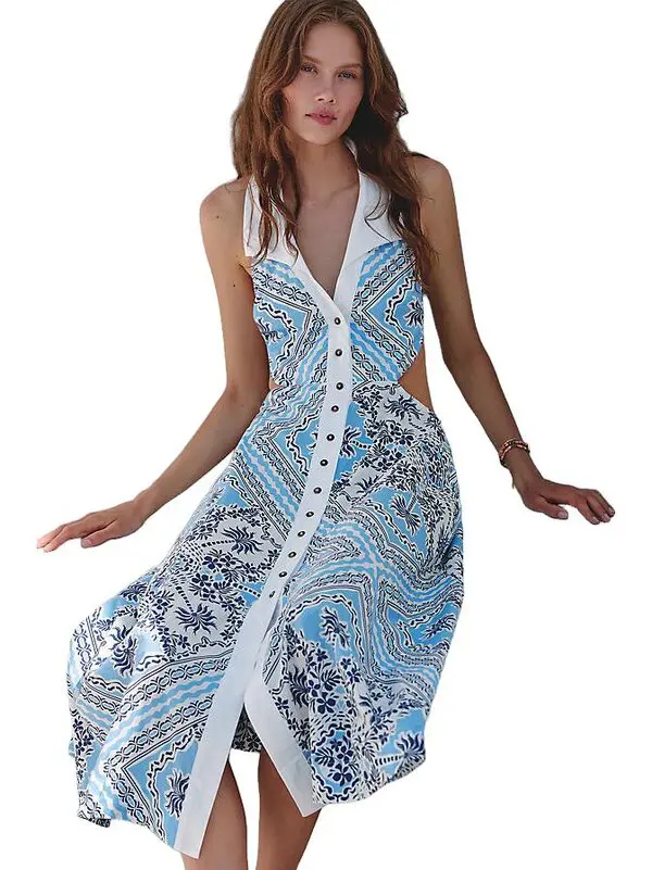 CELANDINE Dickey Shirt Dress - Blue Pattern