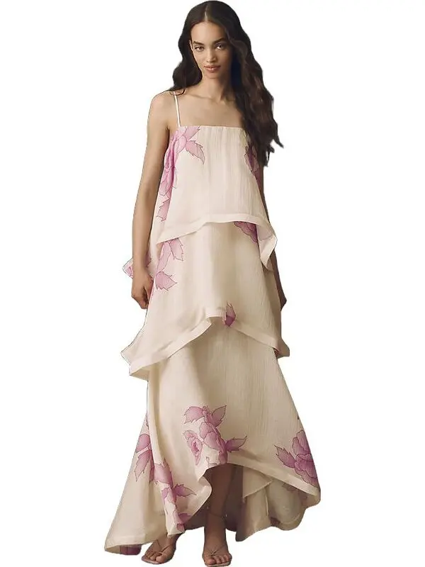 ELLIATT Rova Tiered Maxi Dress - Cream Pink