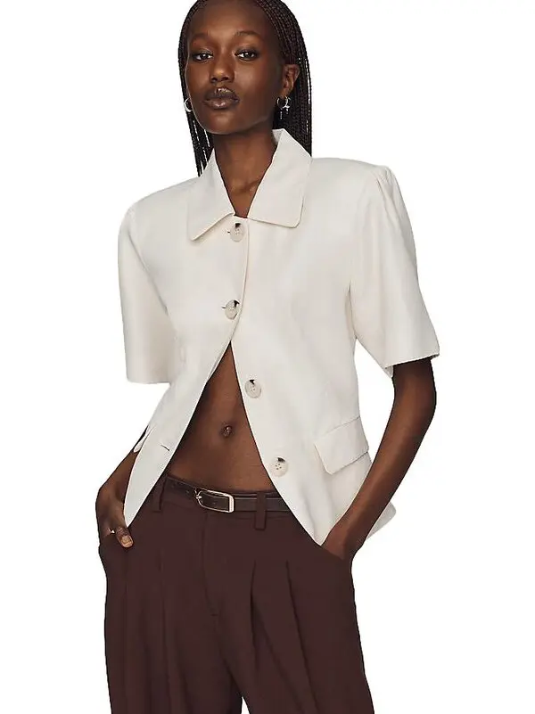 Maeve Tailored Short-sleeve Buttondown Top Jacket - Marshmallow
