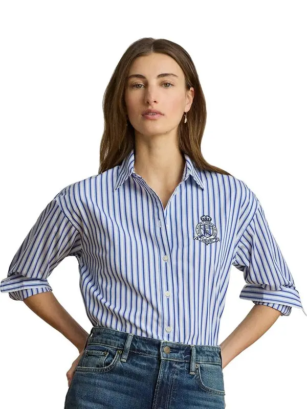 Ralph Lauren Relaxed Fit Striped Broadcloth Shirt With Embroidered Crest - Blue Multi