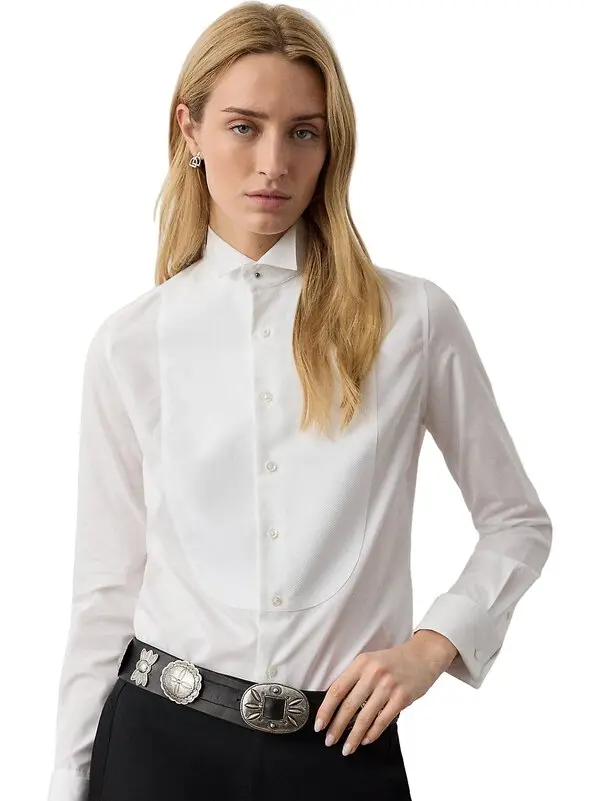 Ralph Lauren Cotton Broadcloth Tuxedo Shirt - White