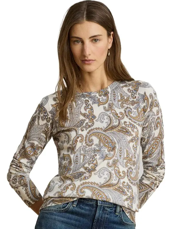 Ralph Lauren Paisley Cotton-modal Crewneck Sweater - Cream Multi