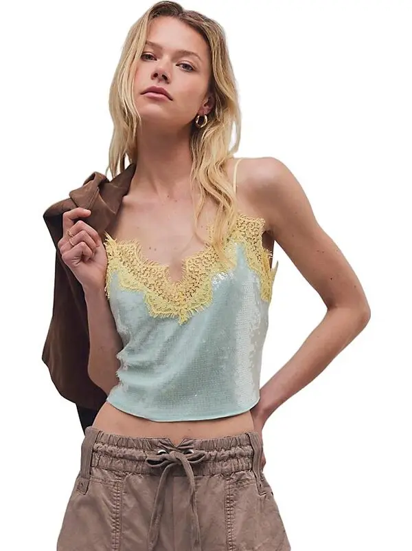 Retrofete Mik Sequin Camisole - Yuzu Lace/mint