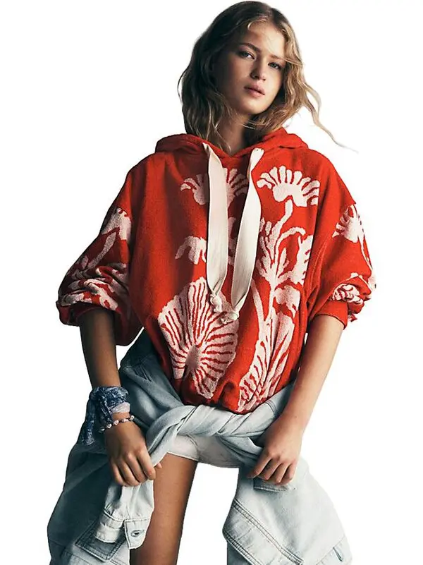 Free People Shell Applique Oversized Hoodie - Cherry Combo