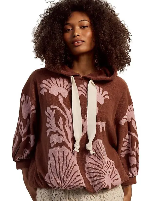 Free People Shell Applique Oversized Hoodie - Chocolate Combo