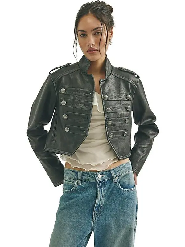 Free People Vegan Leather Band Jacket - Black