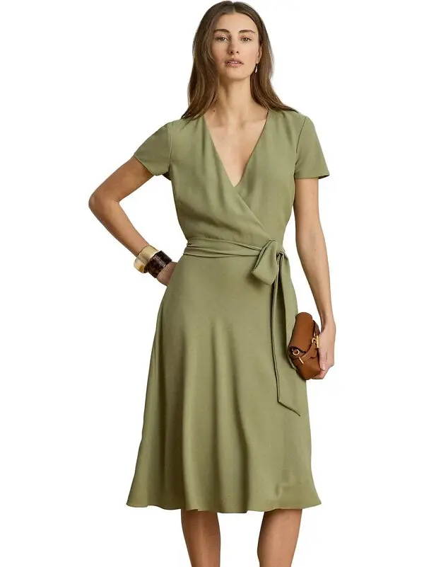 Ralph Lauren Belted Georgette Surplice Dress - Light Agave