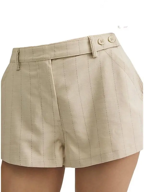 Free People Pinstriped Flared Shorts - Khaki Black Combo