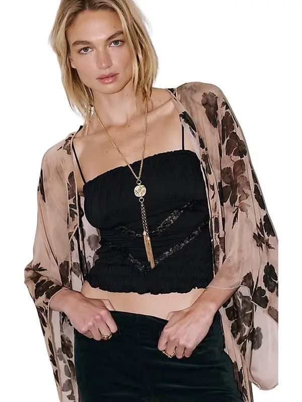 Free People All Yours Cami With Shirring And Lace Trim - Black
